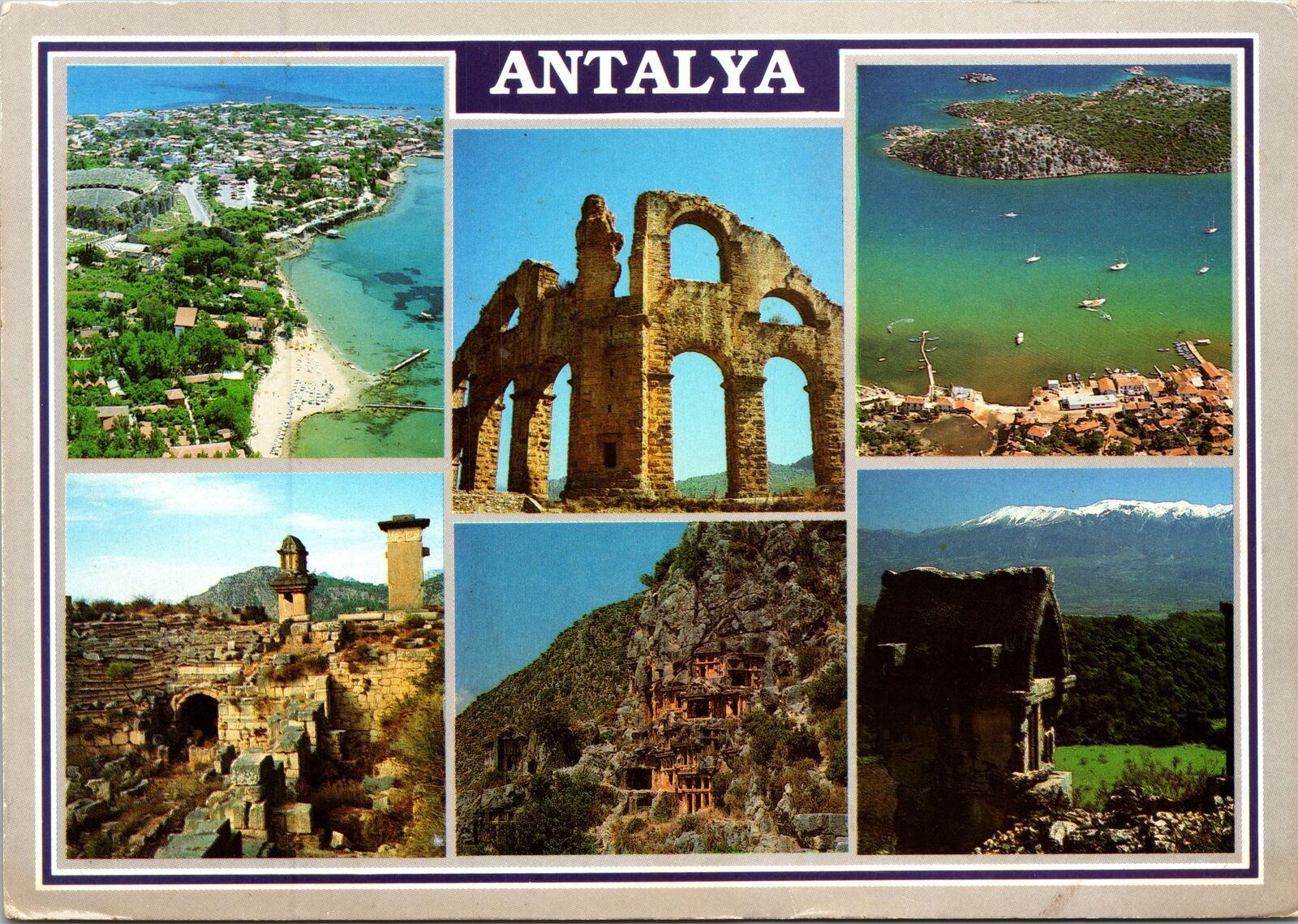 Vintage Jumbo-Sized Postcard ~6.5" X 4.5" Multiple Views of Antalya ...