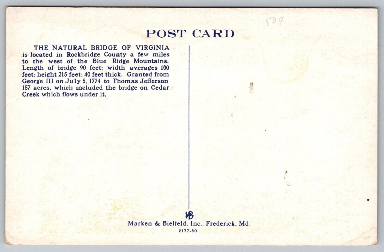 Natural Bridge VIrginia Scenic Rock Formation Front View WB UNP ...