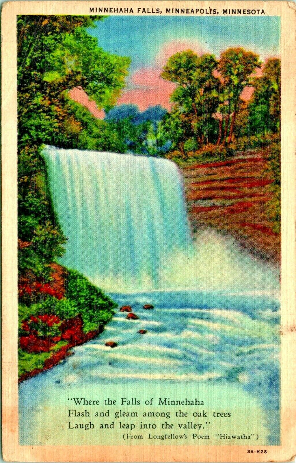 Laughing Water Minnesota MN Minnehaha Falls Longfellow Poem Linen ...