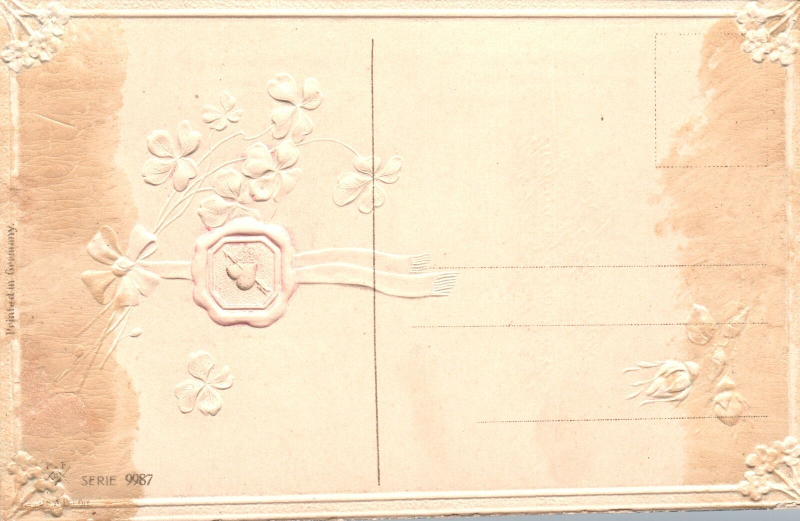 Vintage Postcard Greetings & Wishes Card Pink Ribbon Leaves Remembrance ...