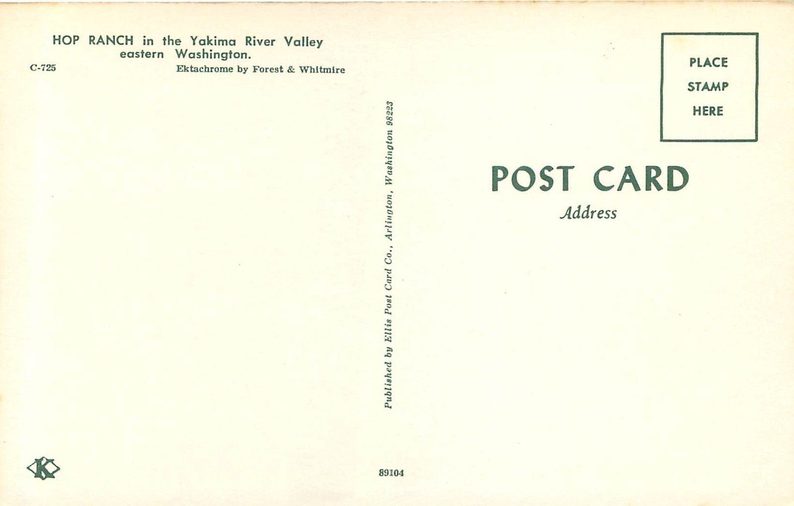 Vintage Postcard; Air View Hop Ranch Yakima River Valley, Eastern ...