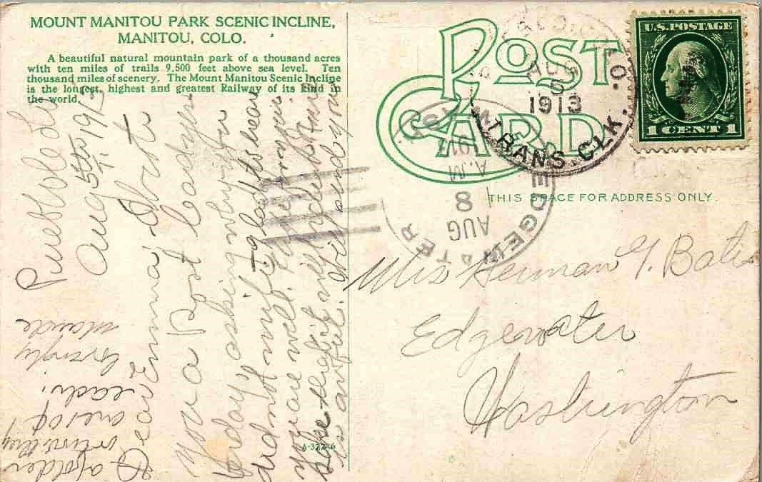 Manitou, Colorado - Mount Manitou Scenic Incline Railway - in 1913 ...