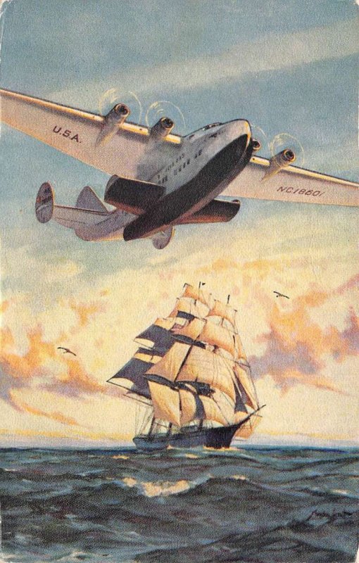 Panam Airways Flying Clipper Airplane and Ship Gordon Grant Postcard ...