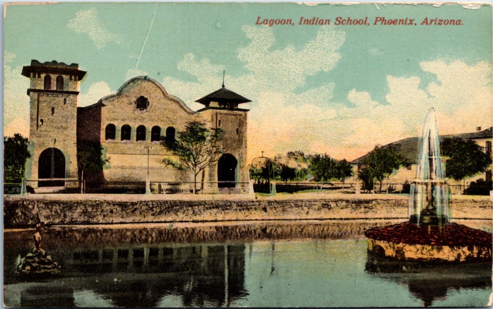 Vintage Postcard AZ Phoenix Lagoon Indian School Water Fountain ~1910 ...