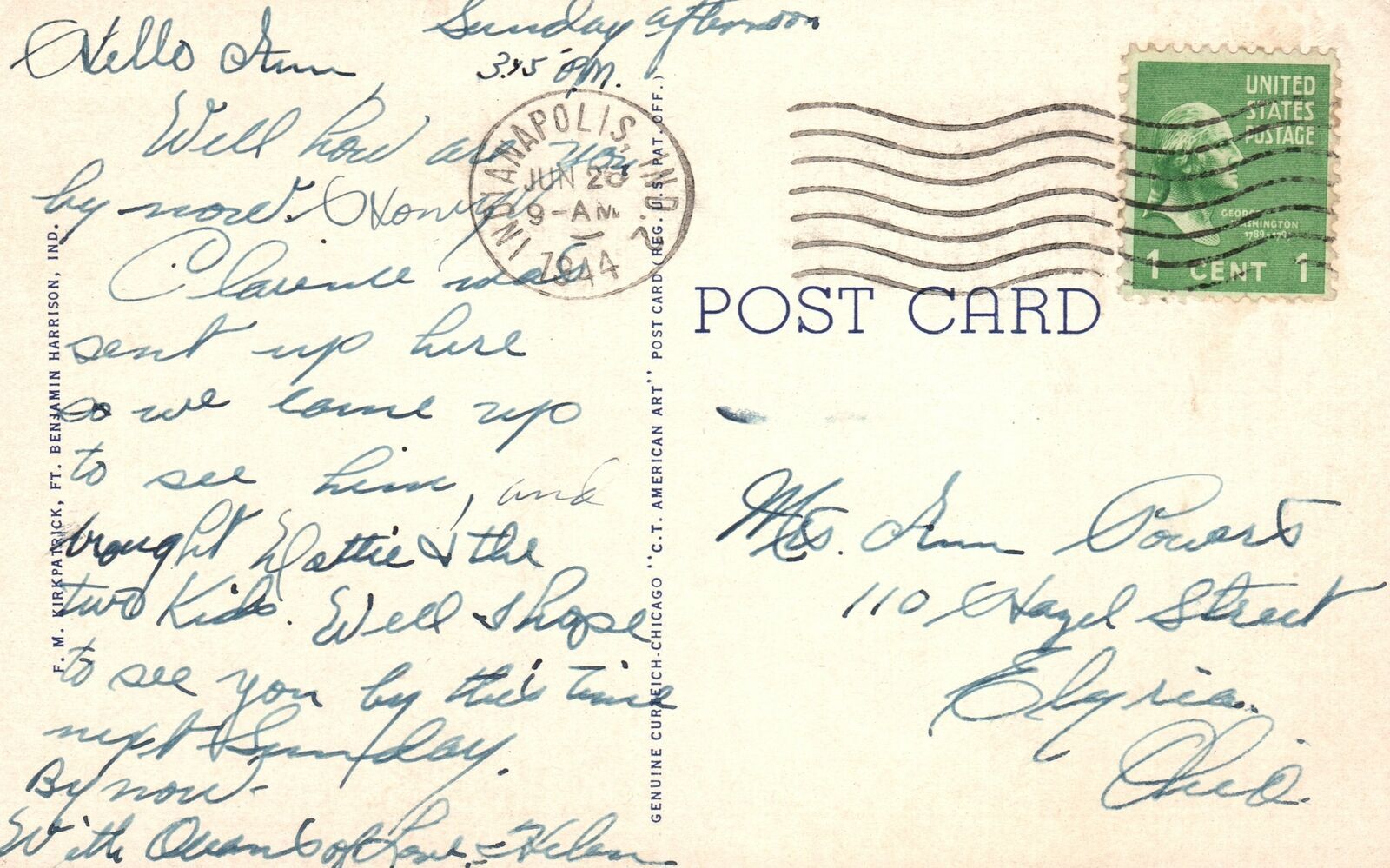 Vintage Postcard 1944 Old Glory Fort Benjamin Harrison Indiana F. M ...