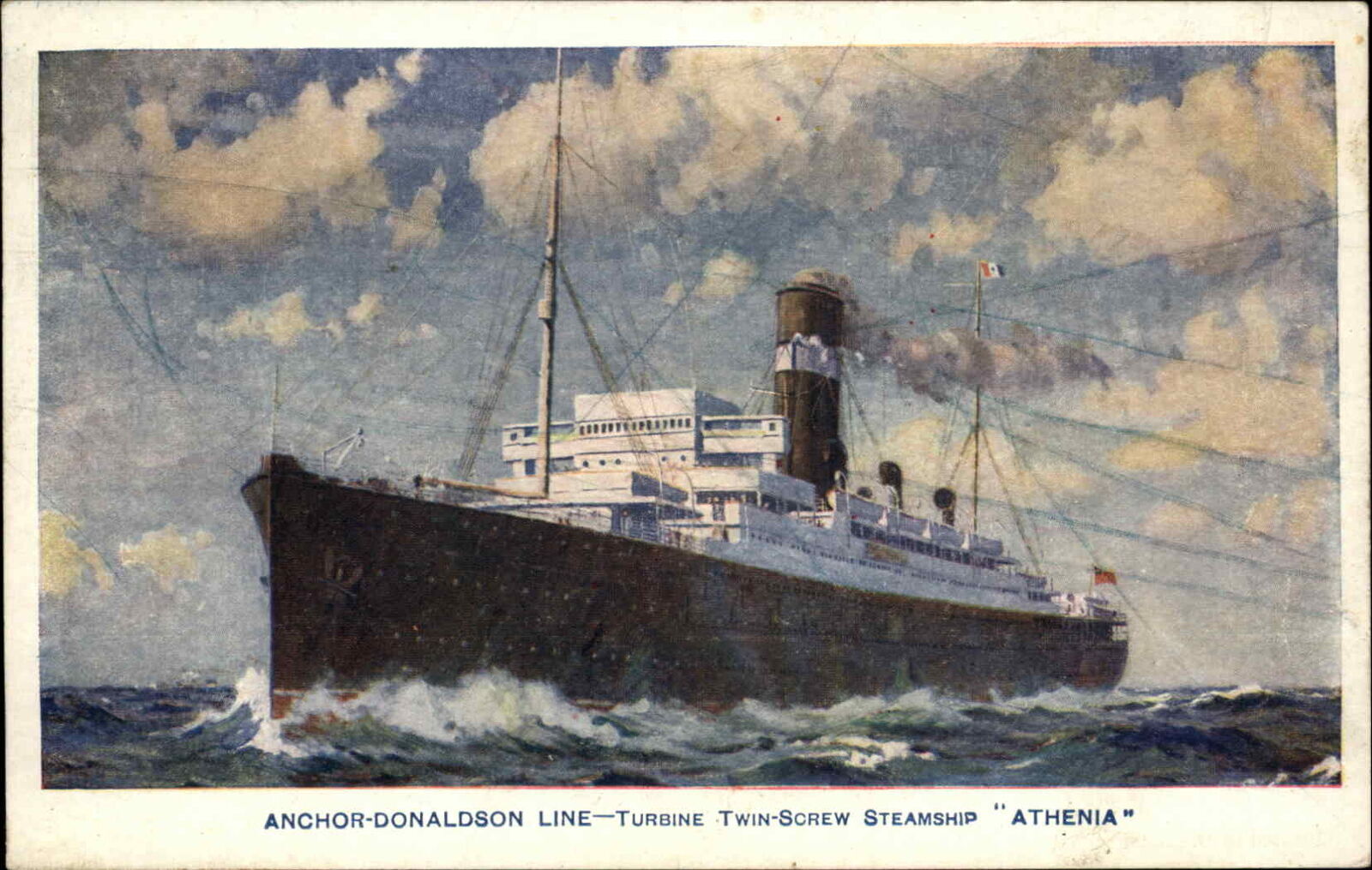 ANCHOR-DONALDSON LINE Turbine Twin-Screw Steamship "Athenia" c1910 PC ...