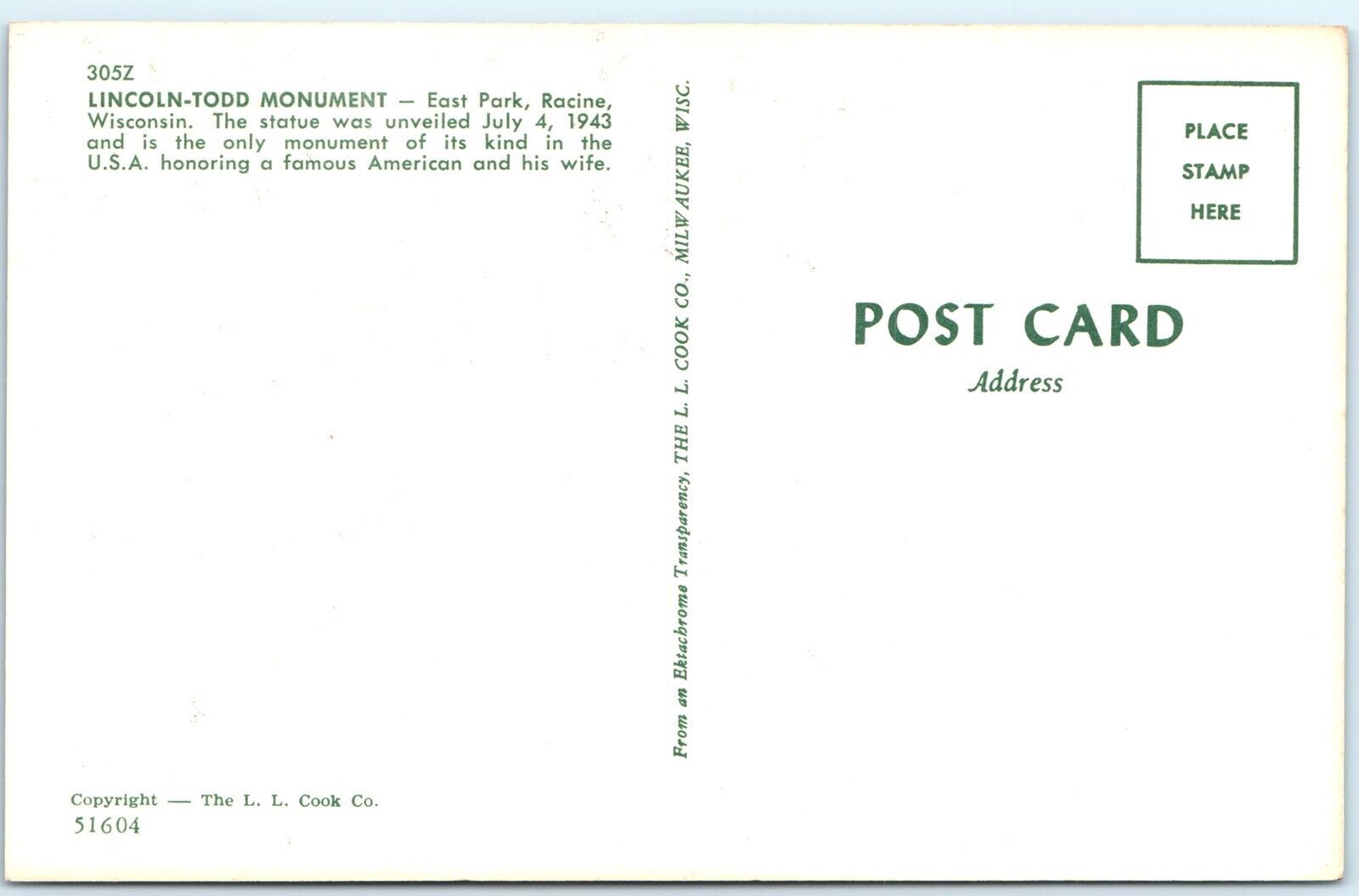 c1960s Racine WI Abraham Lincoln Todd Statue Monument East Park Chrome ...