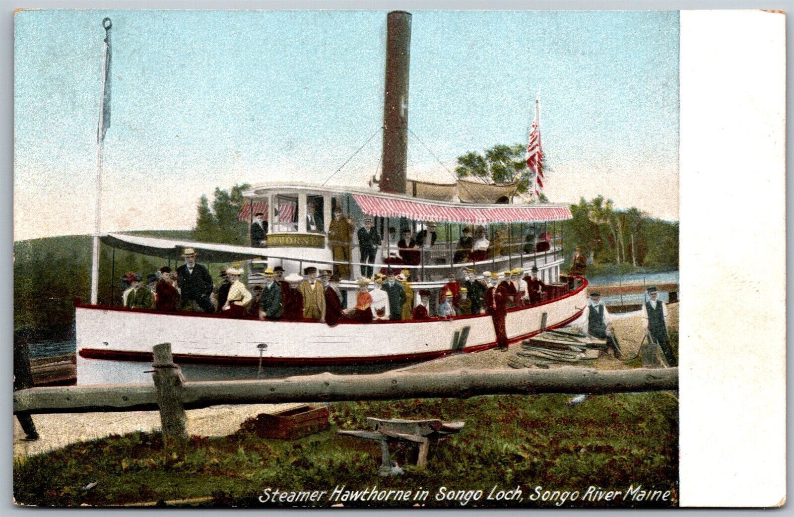 Vtg Steamer Ship Boat Hawthorne in Songo Lock Songo River Maine 1905 ...