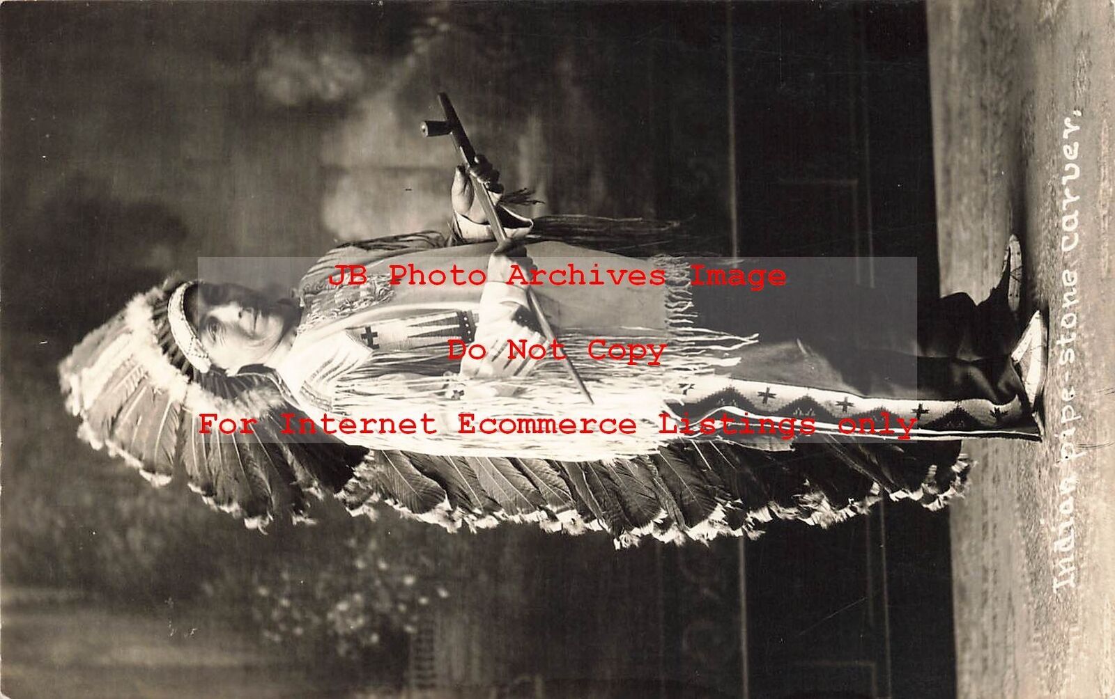 Native American Indian, RPPC, Studio Shot, Stone Carver Holding Peace ...