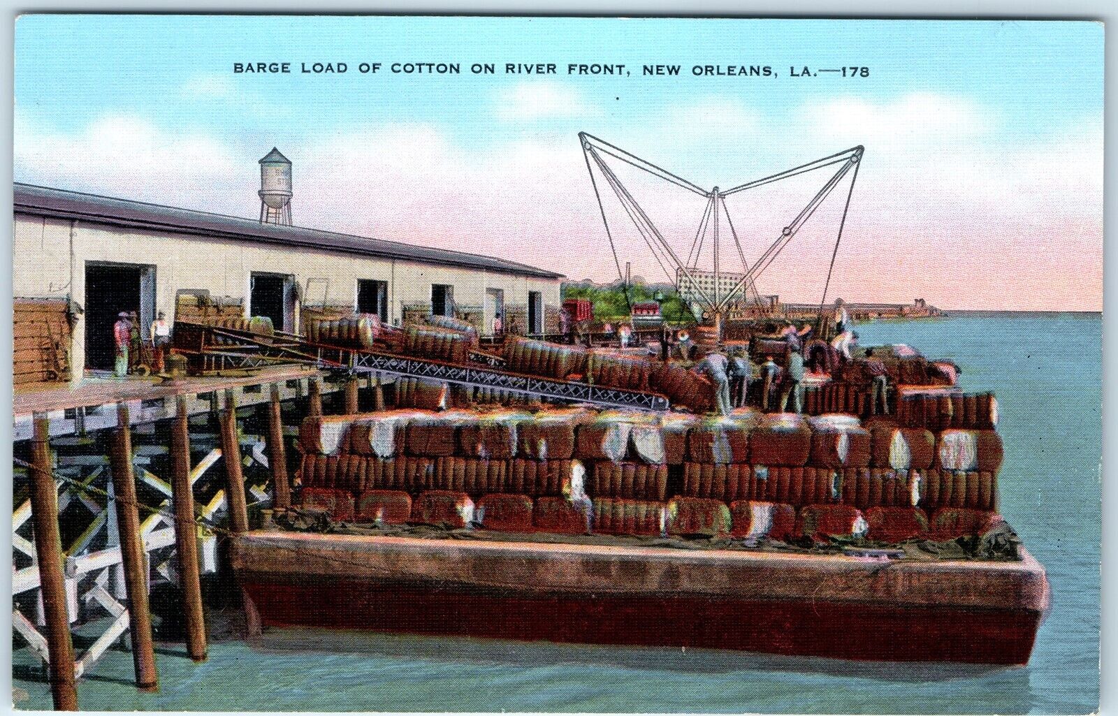 c1940s New Orleans, LA Barge Cotton Crane Water Tower PC Black ...