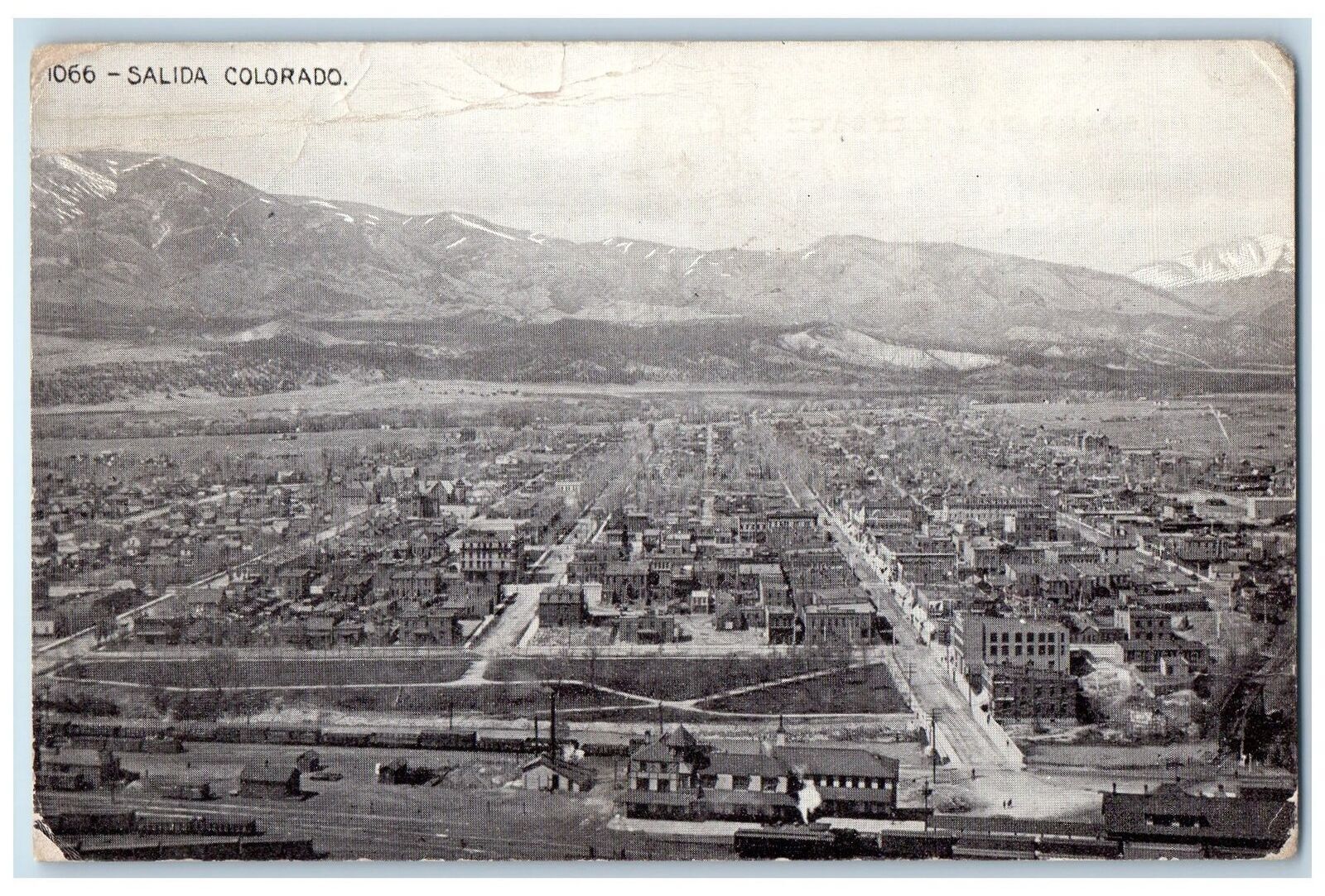 c1940 Salida Colorado Aerial View Building Dirt Roads Train Railroad CO ...