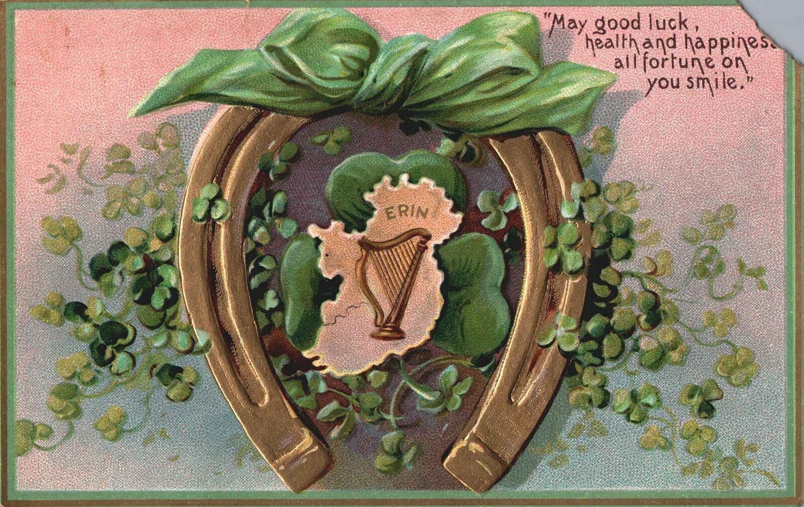 Vintage Postcard Good Luck Erin Horseshoe Greeting Mailed 1910 (Has ...