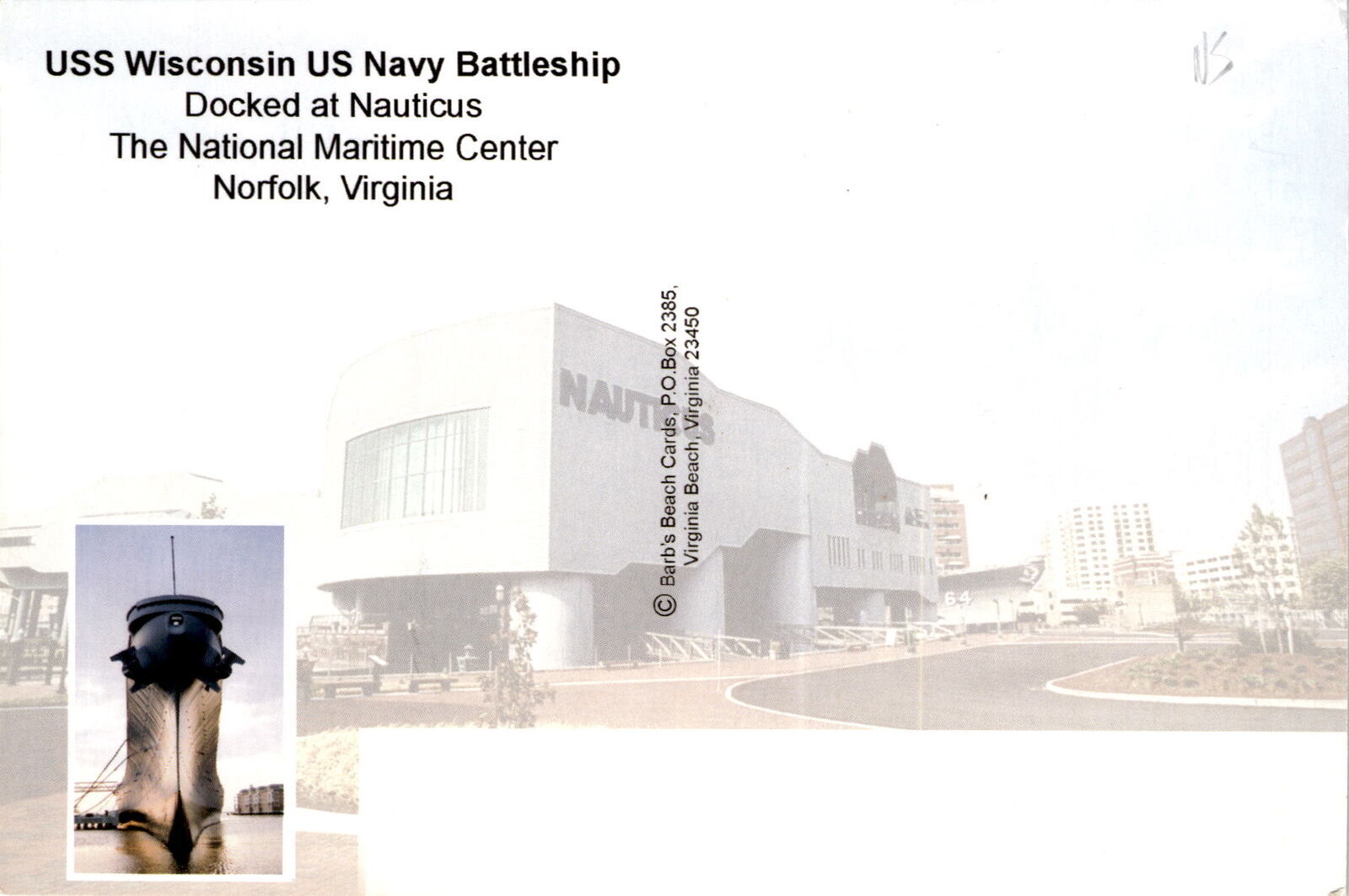 U.S.S. WISCONSIN, USS Wisconsin, US Navy Battleship, Nauticus Postcard ...