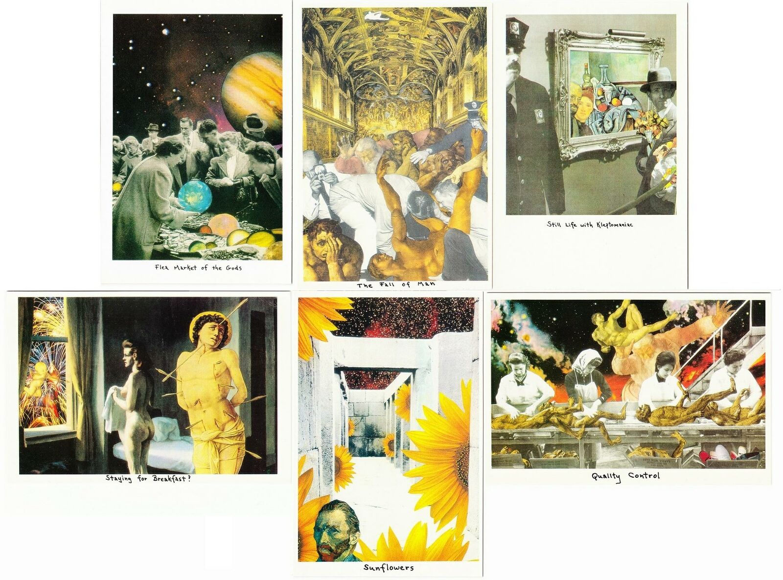 Lot of 6 Altered Art Postcards by Barry Kite Collage Old Master ...