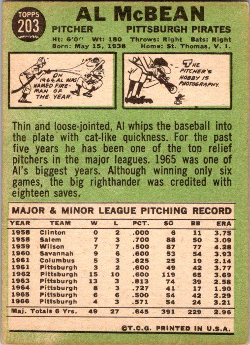 1967 Topps Baseball Card Al McBean Pittsburgh Pirates sk2282 | Topics ...