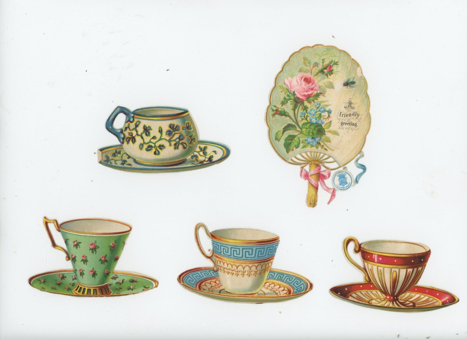 1880's Tea Cups Coffee Cups Fan Lot Of 5 Victorian Die Cut Trade Card ...