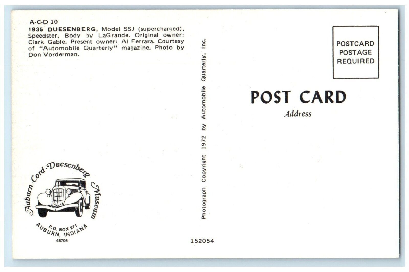 1935 Duesenberg Model SSJ Supercharged Automobile Car Auburn Indiana IN ...