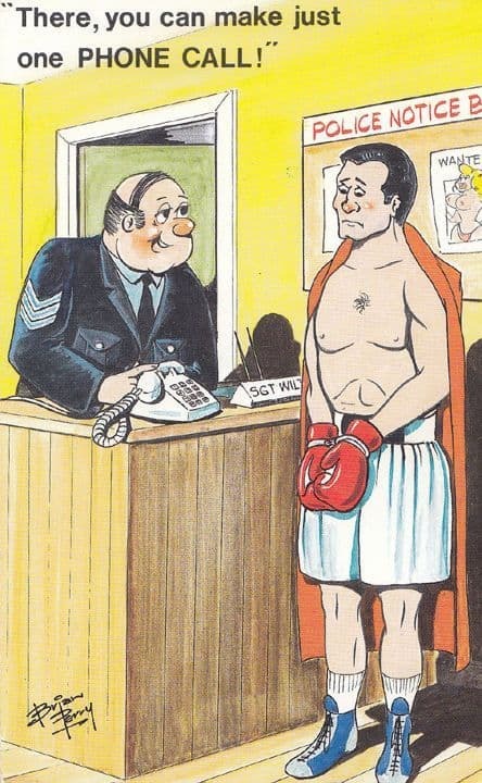 Boxer In Police Station Policeman Boxing 1970s Bamforth Comic Humour ...