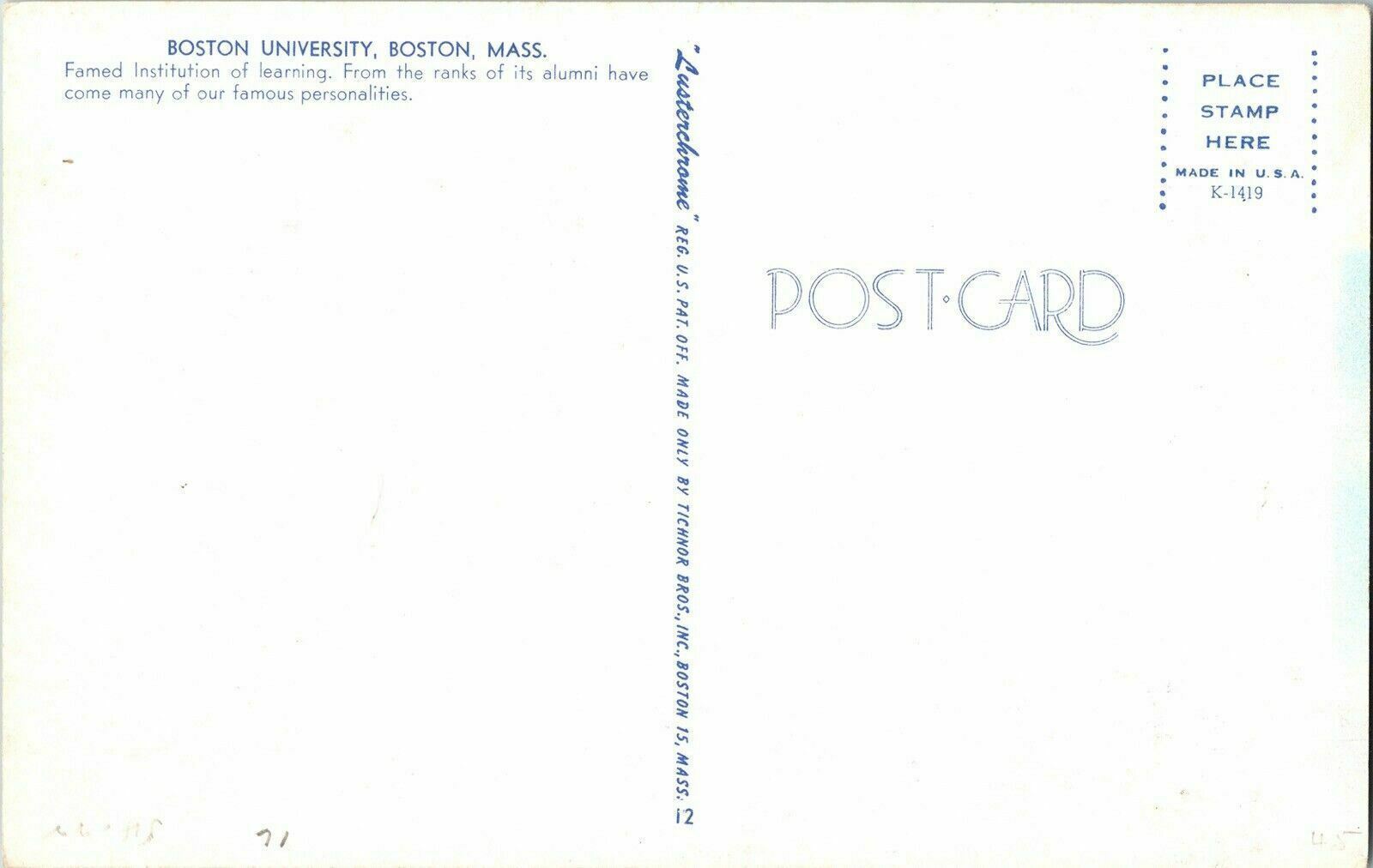 Boston University Boston Mass Famed Institution Learning College ...