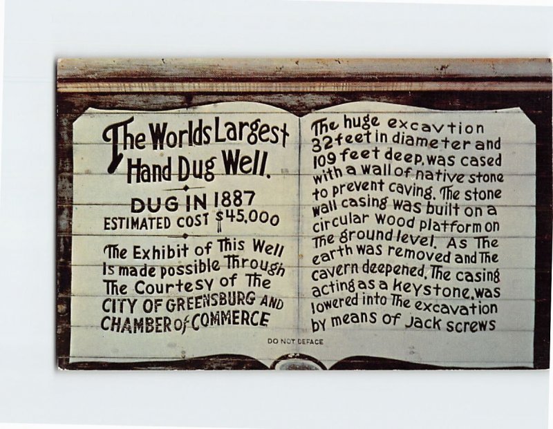 Postcard Scroll At The Worlds Largest Hand Dug Well Greensburg Kansas ...