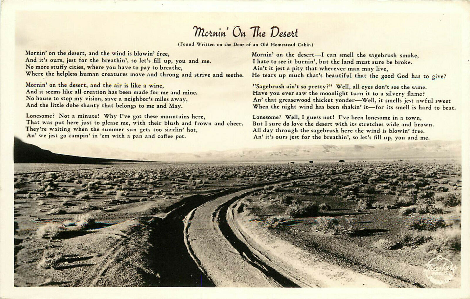 RPPC Postcard Frashers Foto Mornin on the Desert Poem on Door of ...