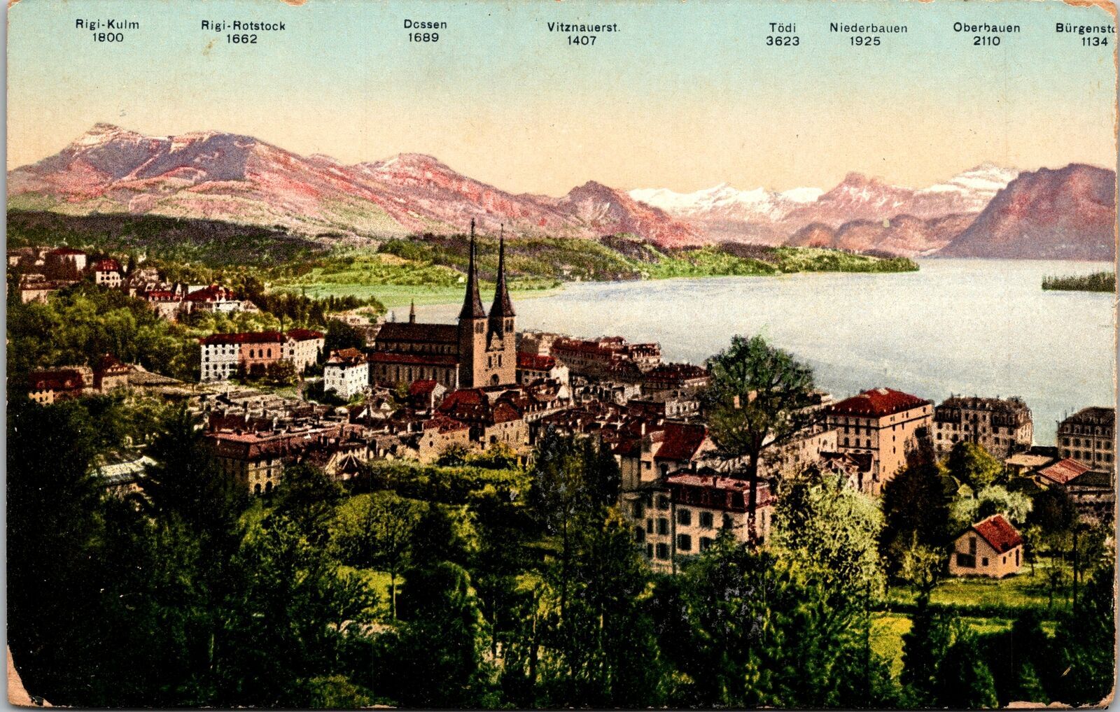 Vintage Postcard Lake Lucerne and Surrounding Mountainsides 1913 ...