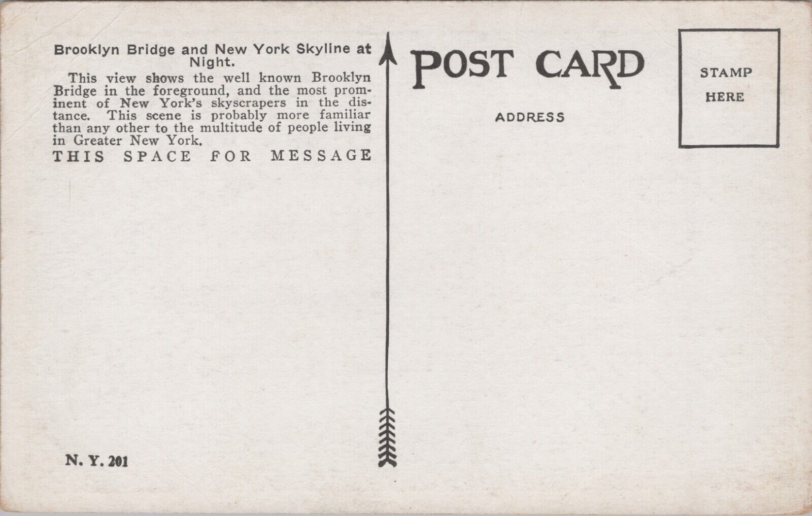 Brooklyn Bridge And New York City Skyline At Night Vintage Postcard ...