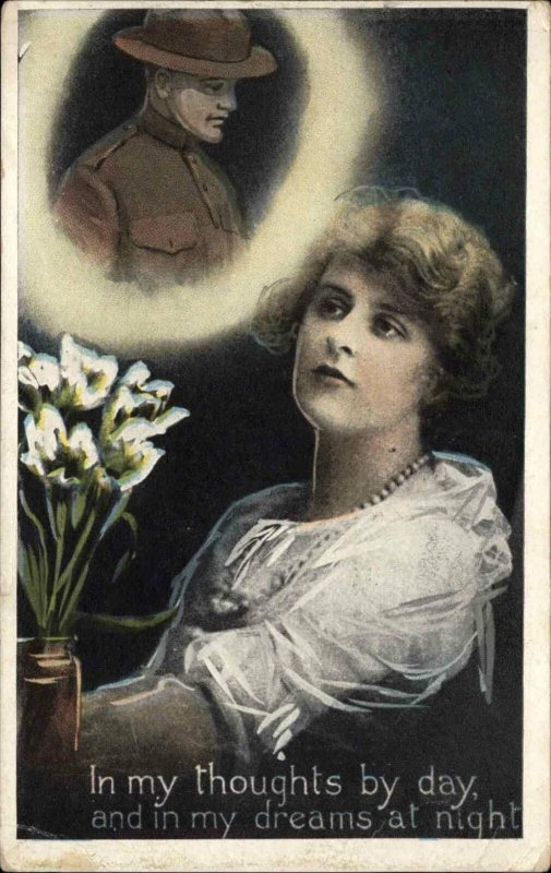 World War I WWI Beautiful Woman Thinking of Soldier Vintage Postcard ...