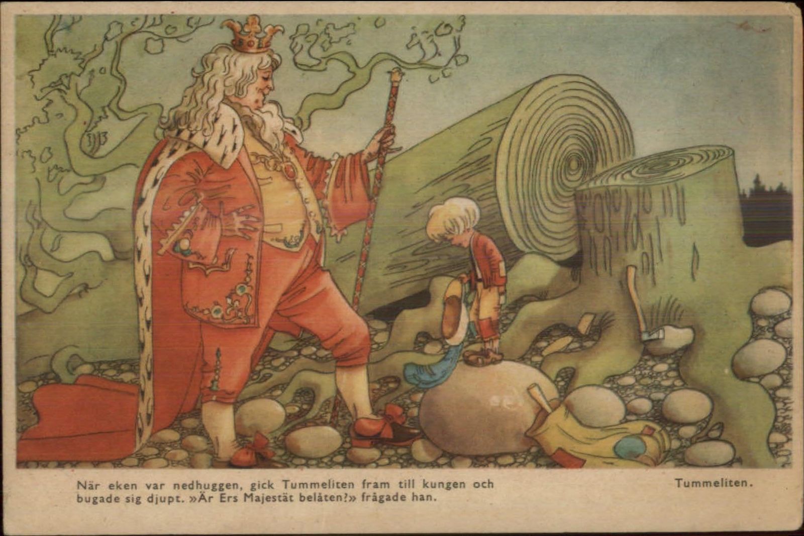Fairy Tale Little Thumbling Tummeliten King & Boy Swedish Postcard ...