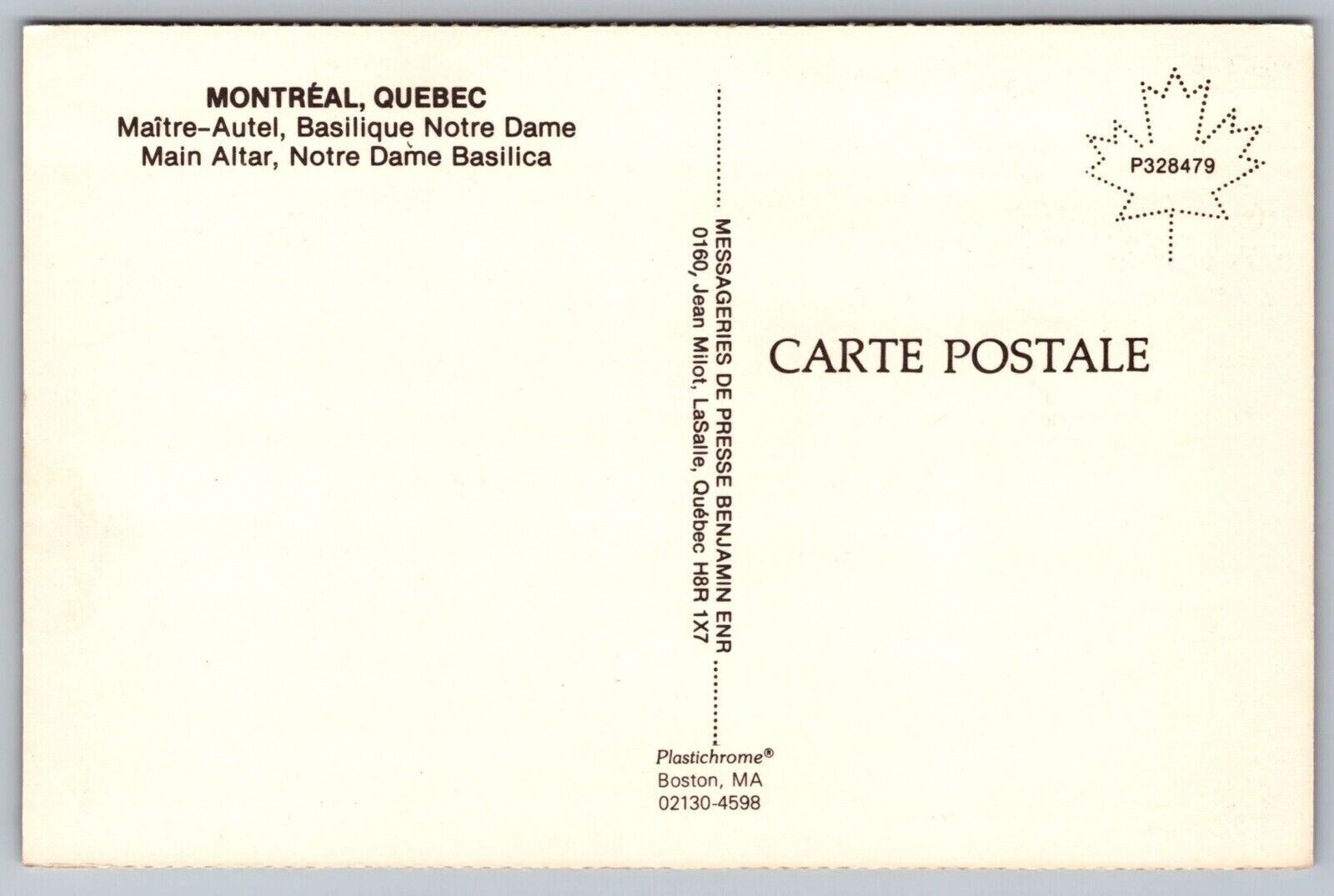 Montreal Quebec Main Altar Notre Dame Basilica Postcard UNP VTG ...