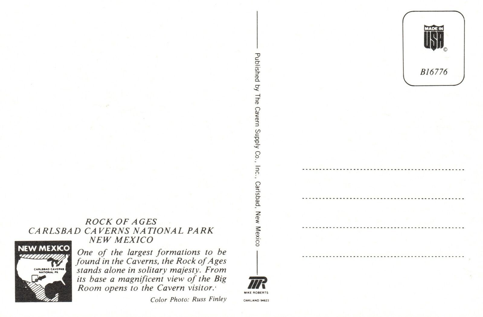 Vintage Postcard Rock of Ages Rock Formation Carlsbad Caverns National ...