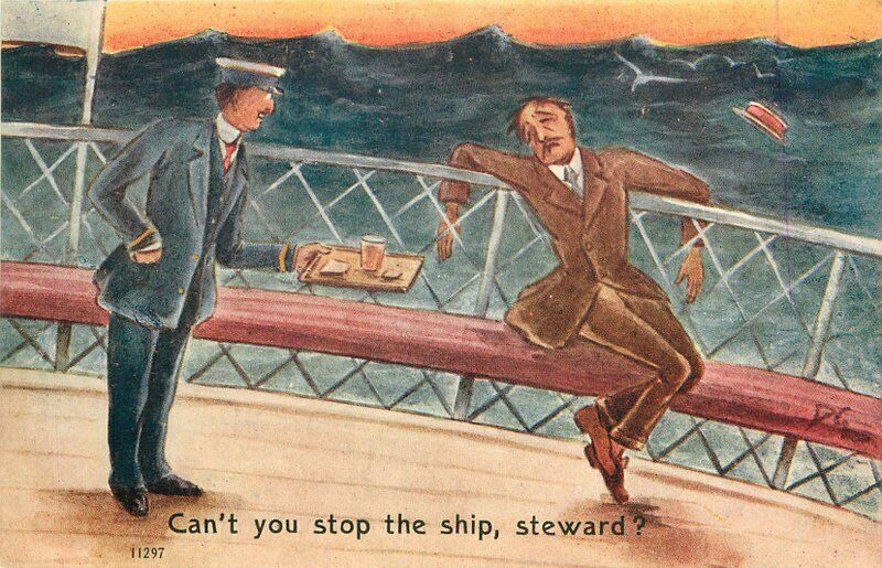 Artist Impression C-1930s Seasick Man Ocean liner Postcard Comic Humor ...