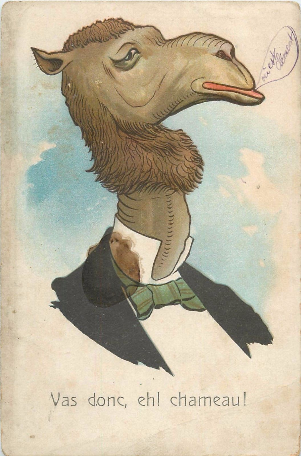 Caricature chameau dressed humanized camel 1920s comic animals postcard ...