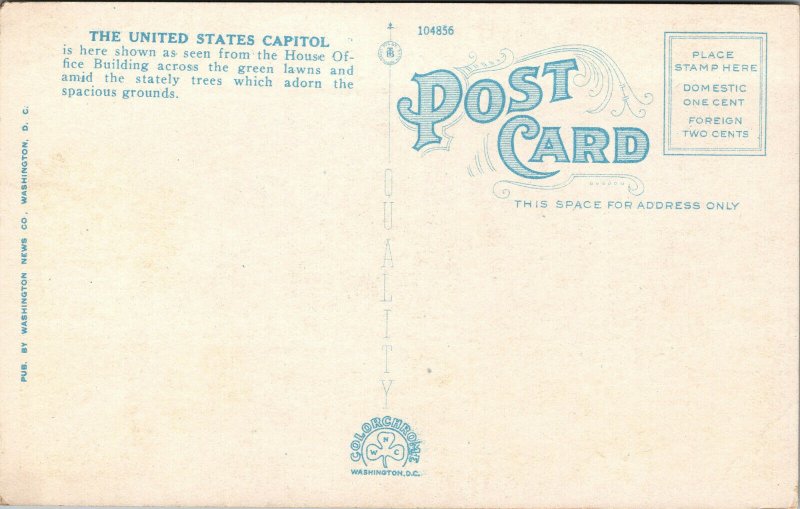 Vtg 1920s US Capitol from House Office Building Washington DC Postcard ...