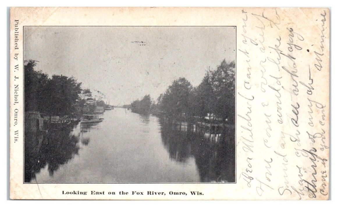 1907 Looking East on the Fox River, Omro, WI Postcard | United States ...