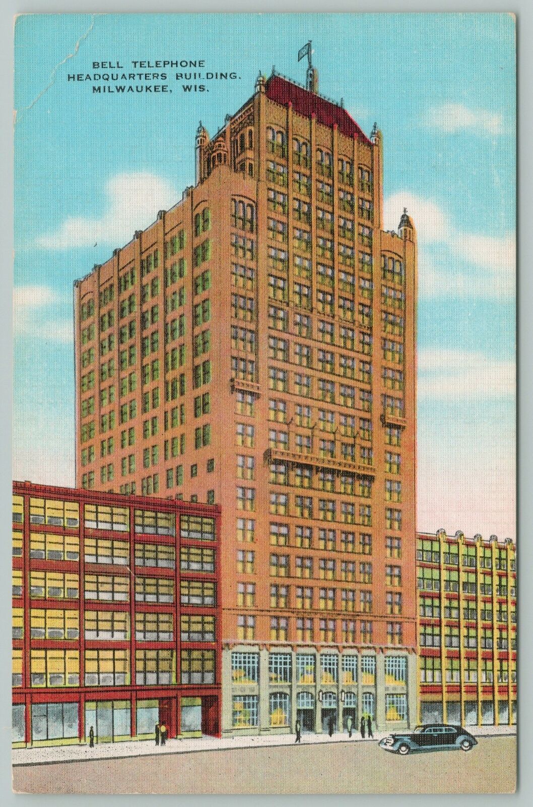 Milwaukee Wisconsin~Bell Telephone Headquarters Building~1940s Linen ...