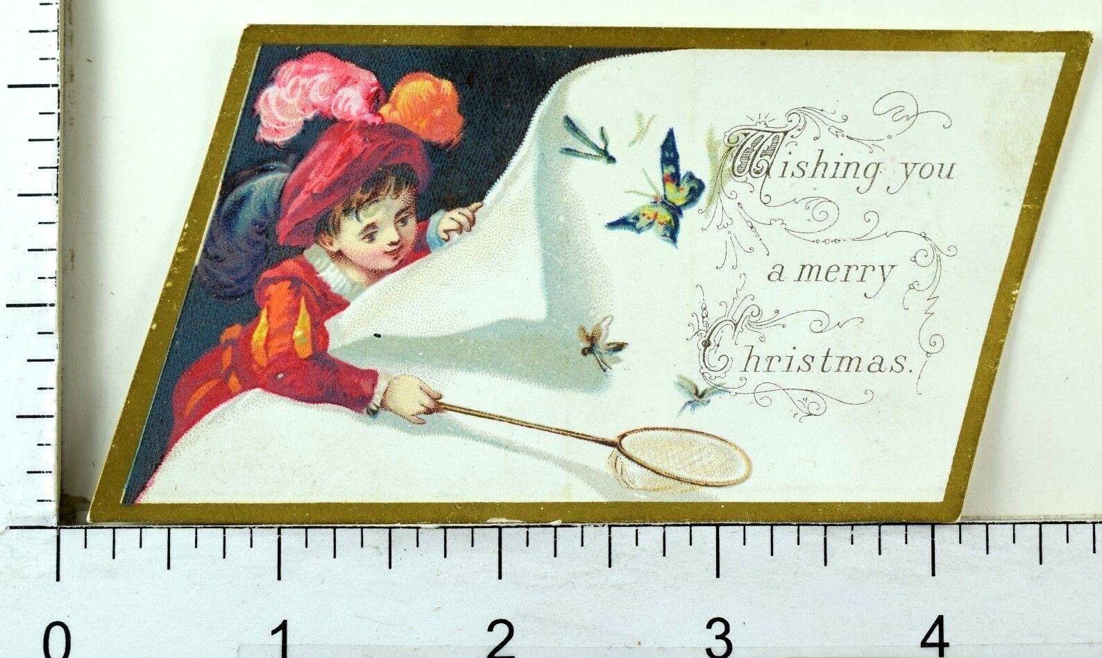 1880's Lovely Child Butterfly Insect Catching Net Christmas Victorian ...