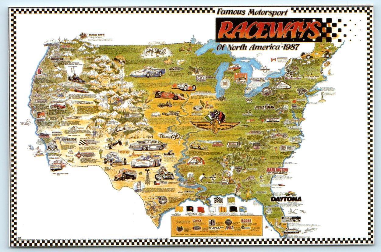 North American MOTORSPORTS RACEWAYS Art Map Race Cars 1987 ~ 4"x6 ...