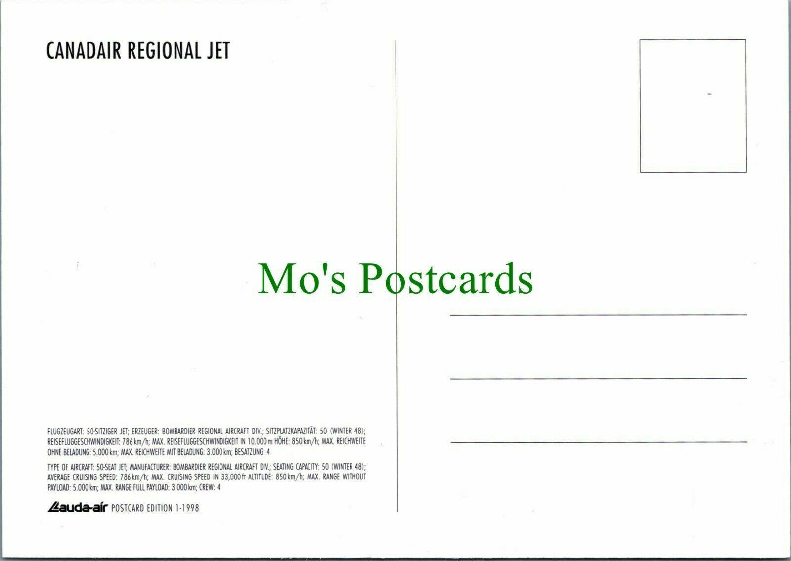 Aviation Postcard - Canadair Regional Jet - Lauda-Air Aeroplane RR11884 ...