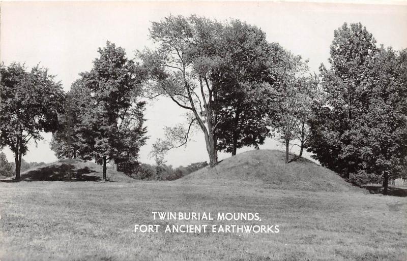 D23/ Fort Ancient Ohio Postcard Photo RPPC c40s Twin Burial Mounds ...