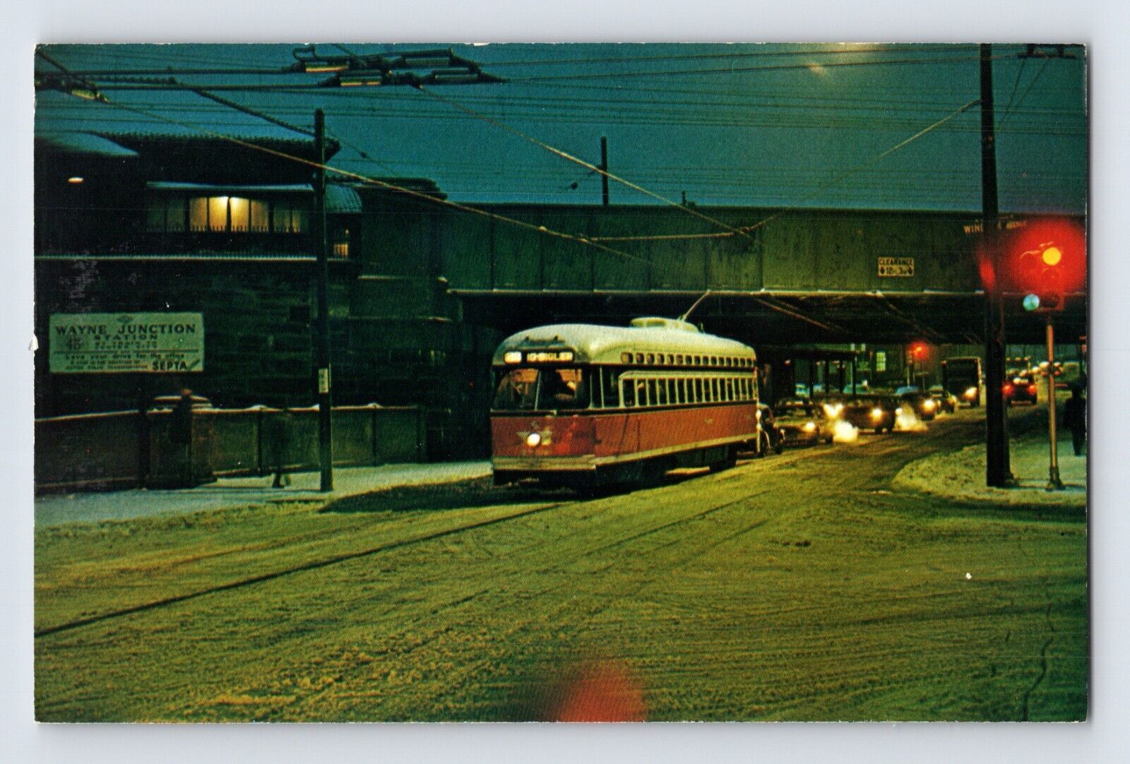 Postcard Philadelphia SEPTA Railroad Train PCC Car Night 1970s Unposted ...