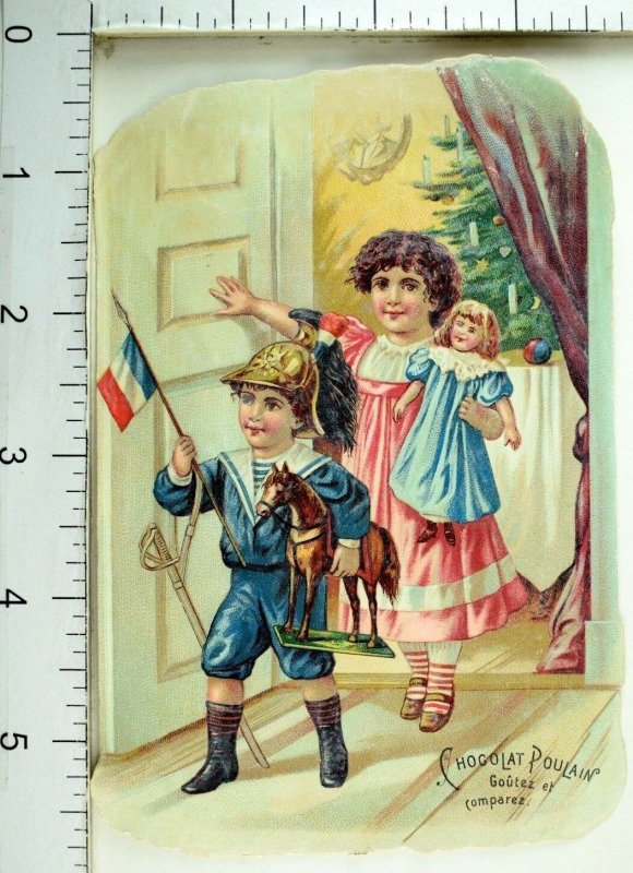 1880's Christmas Scene Kids Tree Doll Horse Chocolat Poulain Die Cut ...