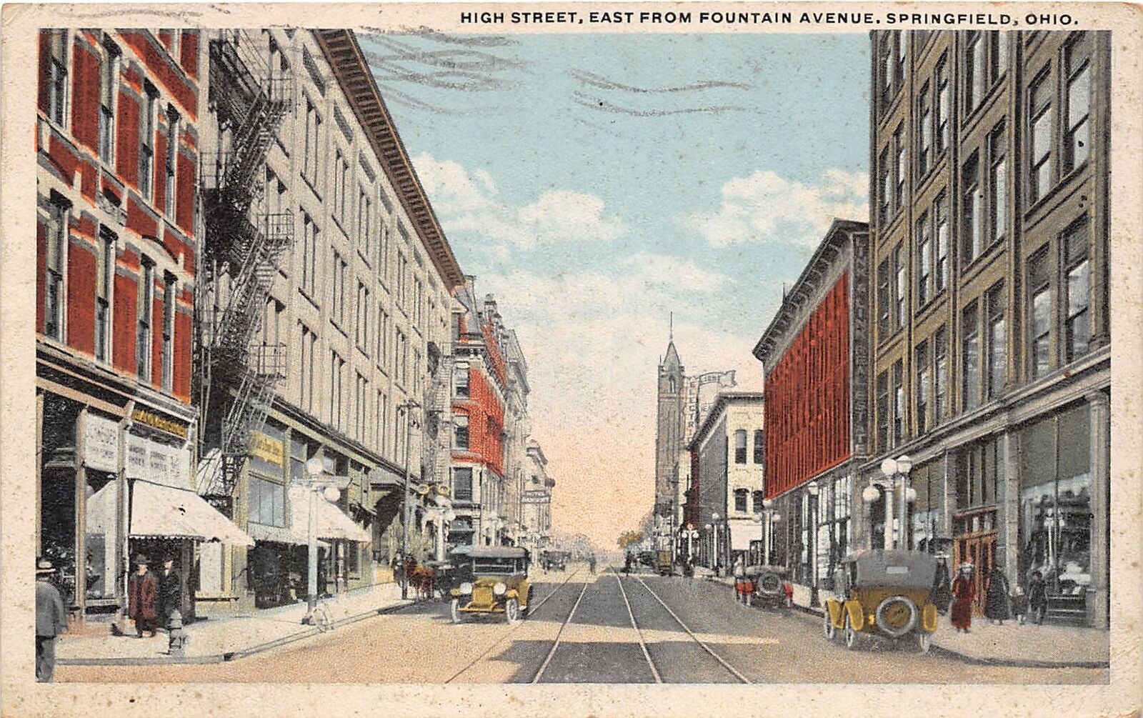 J40/ Springfield Ohio Postcard c1910 High Street Fountain Ave Stores ...