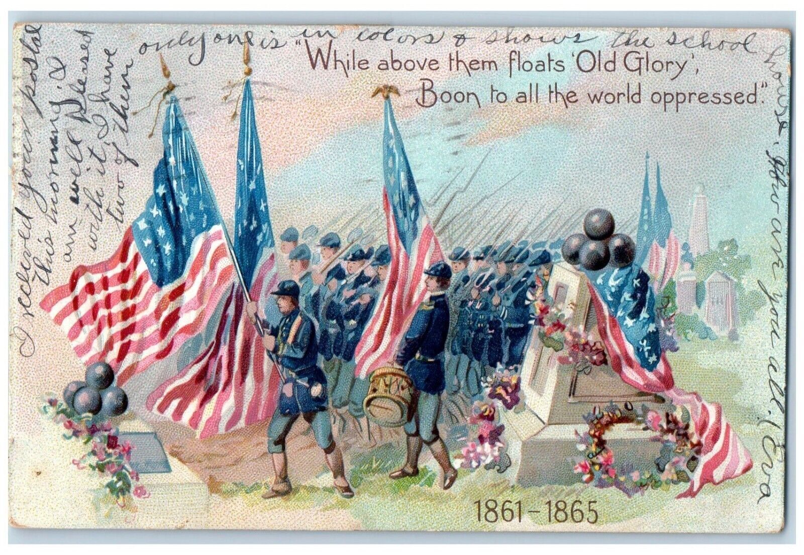 1907 Military Soldier Flags Civil War Gar Akron Ohio OH Tuck's Embossed ...