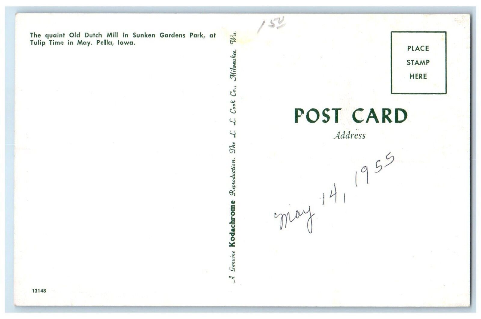 1955 The Quaint Old Dutch Mill In Sunken Gardens Park Pella Iowa IA ...