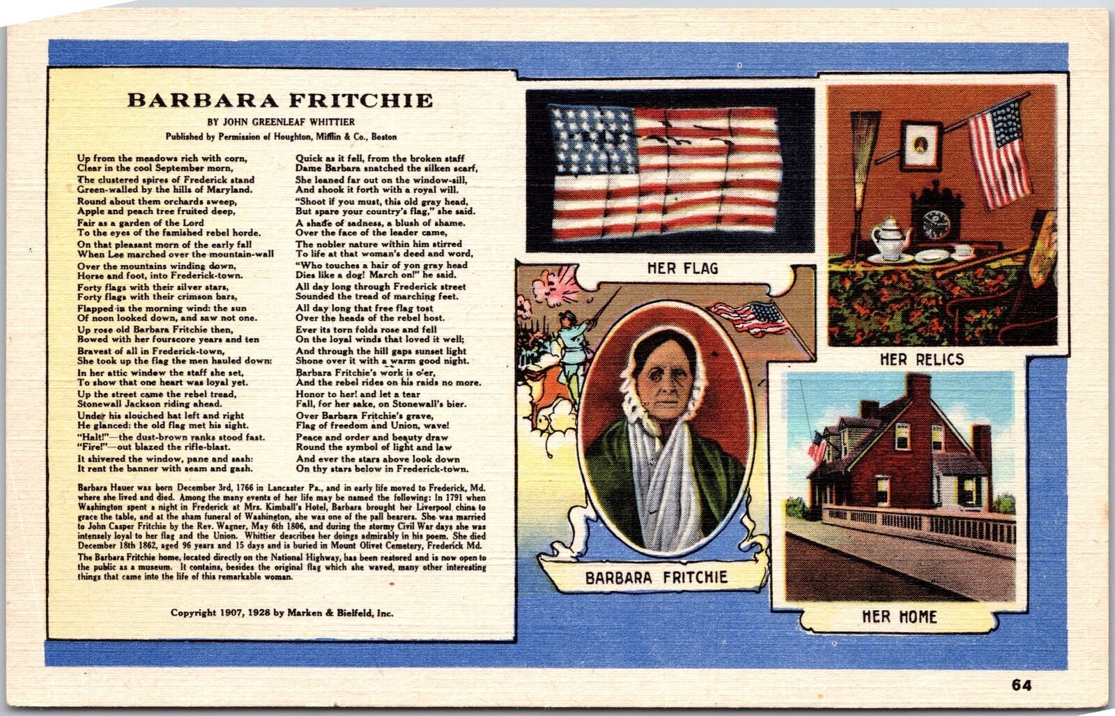 Barbara Fritchie, Poem by John Greenleaf, House, Relics, Flag, Vintage ...
