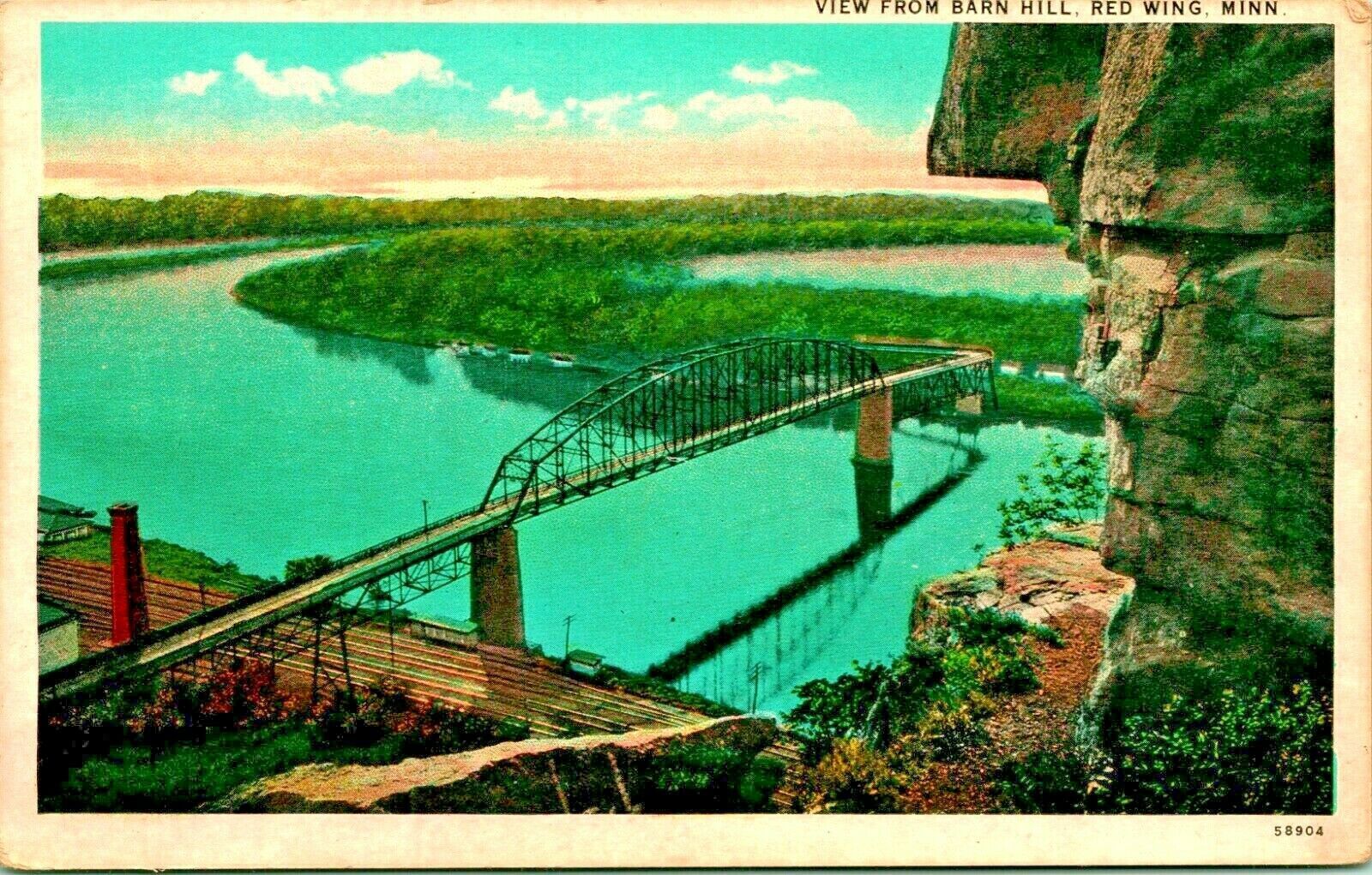 Red Wing MN Railroad Bridge View From Barn HIll 1920s UNP Postcard ...