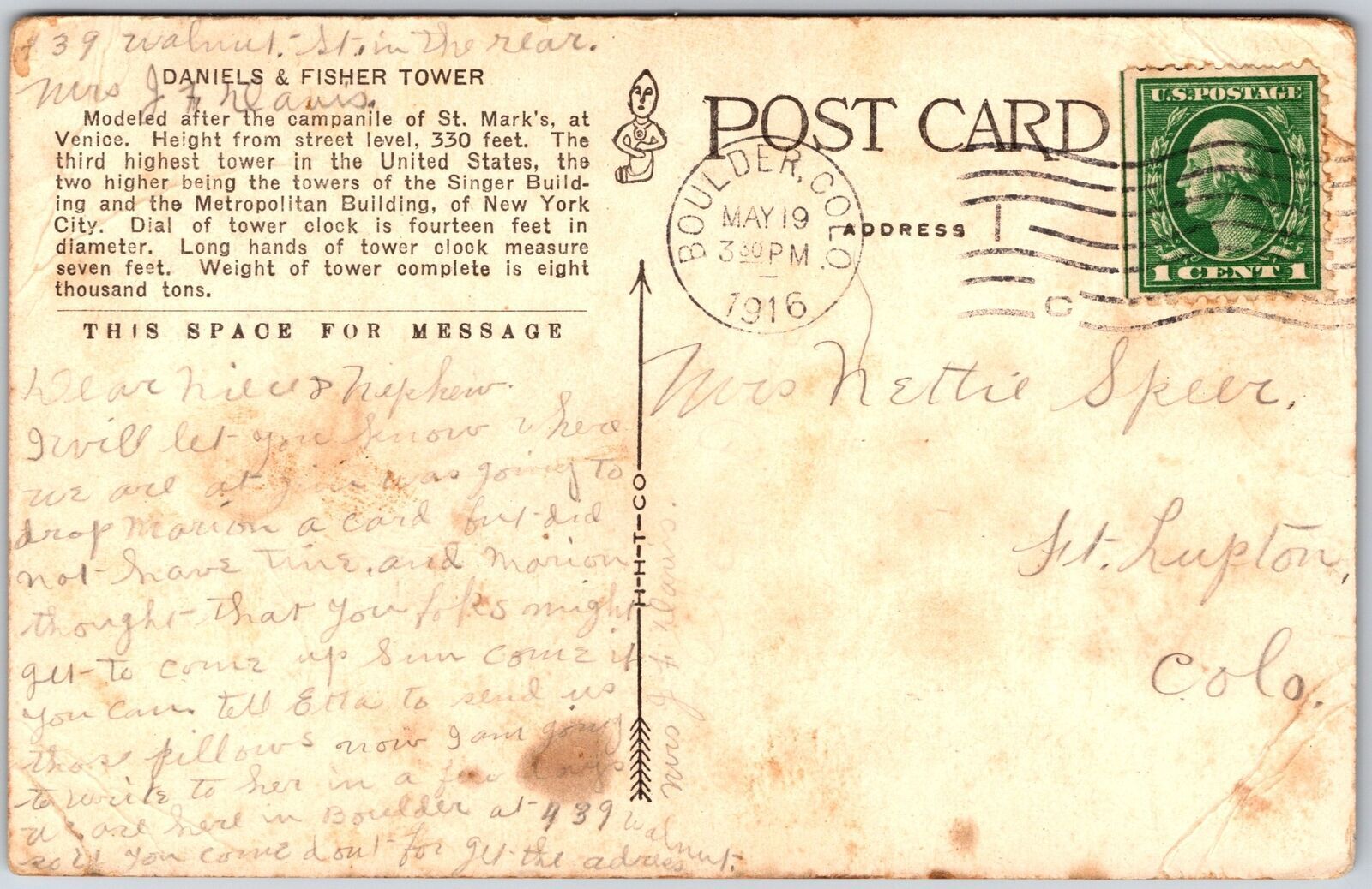 1916 The Daniels and Fisher Tower Denver Colorado Highest Tower Posted ...