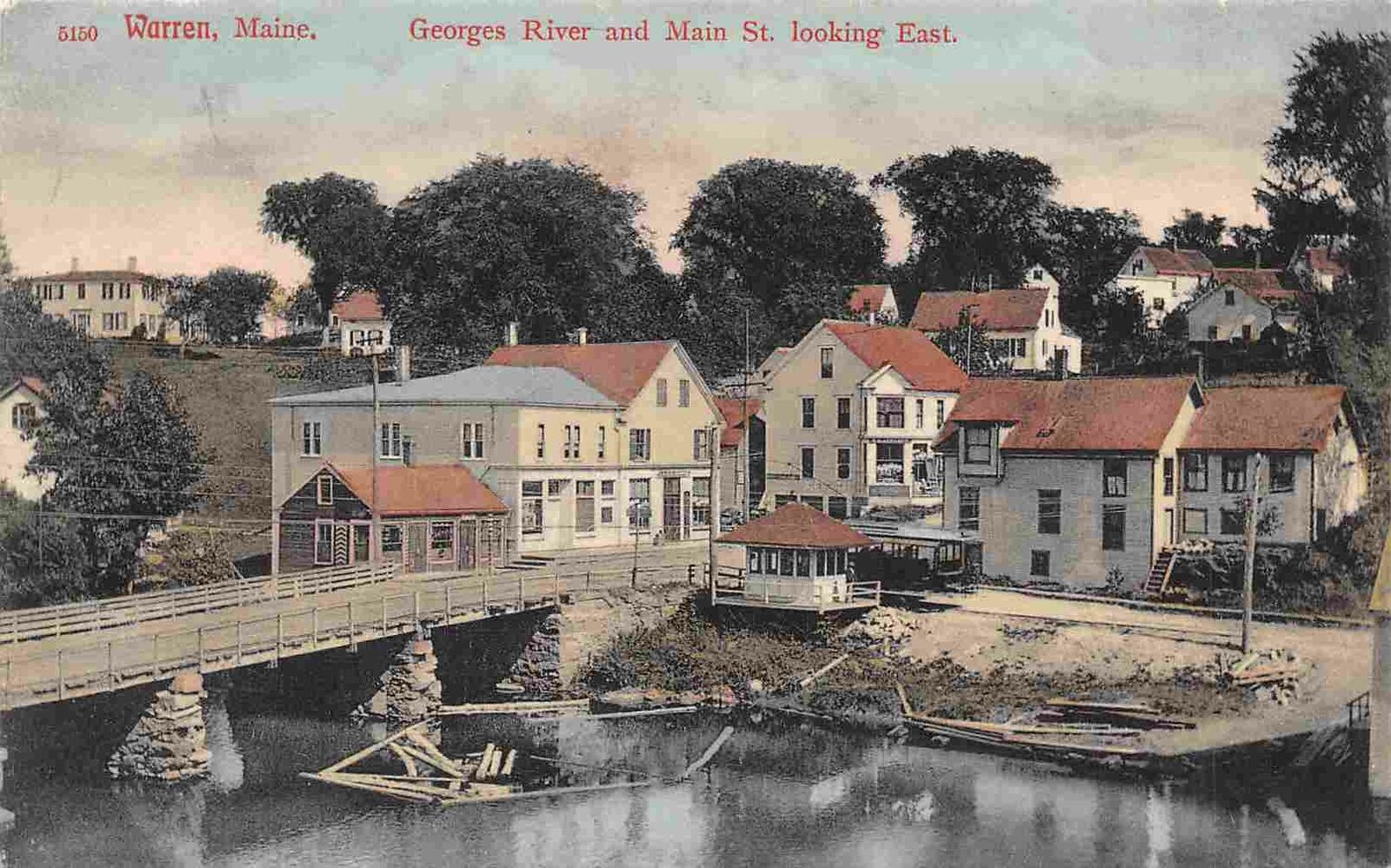 Main Street East Georges River Bridge Warren Maine 1906 postcard ...