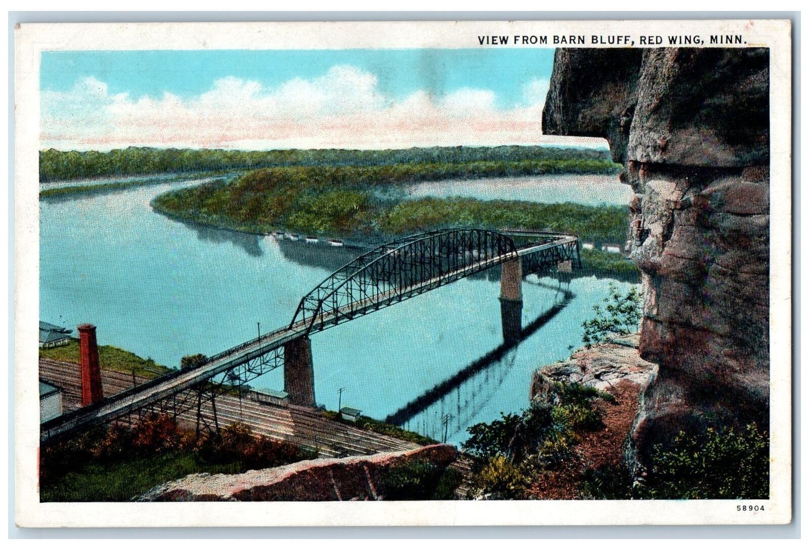 c1920 View From Barn Bluff Truss Bridge Lake Railway Red Wing Minnesota ...